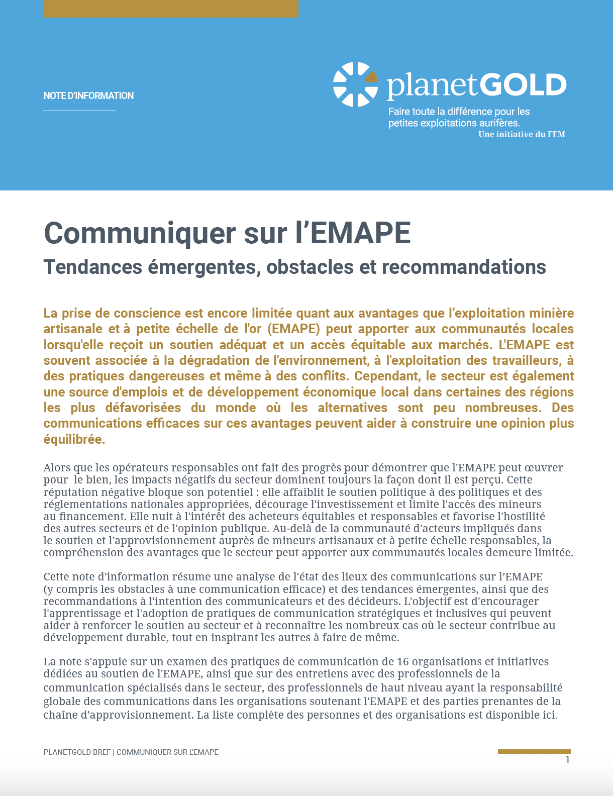 Communiquer sur l’EMAPE | planetGOLD